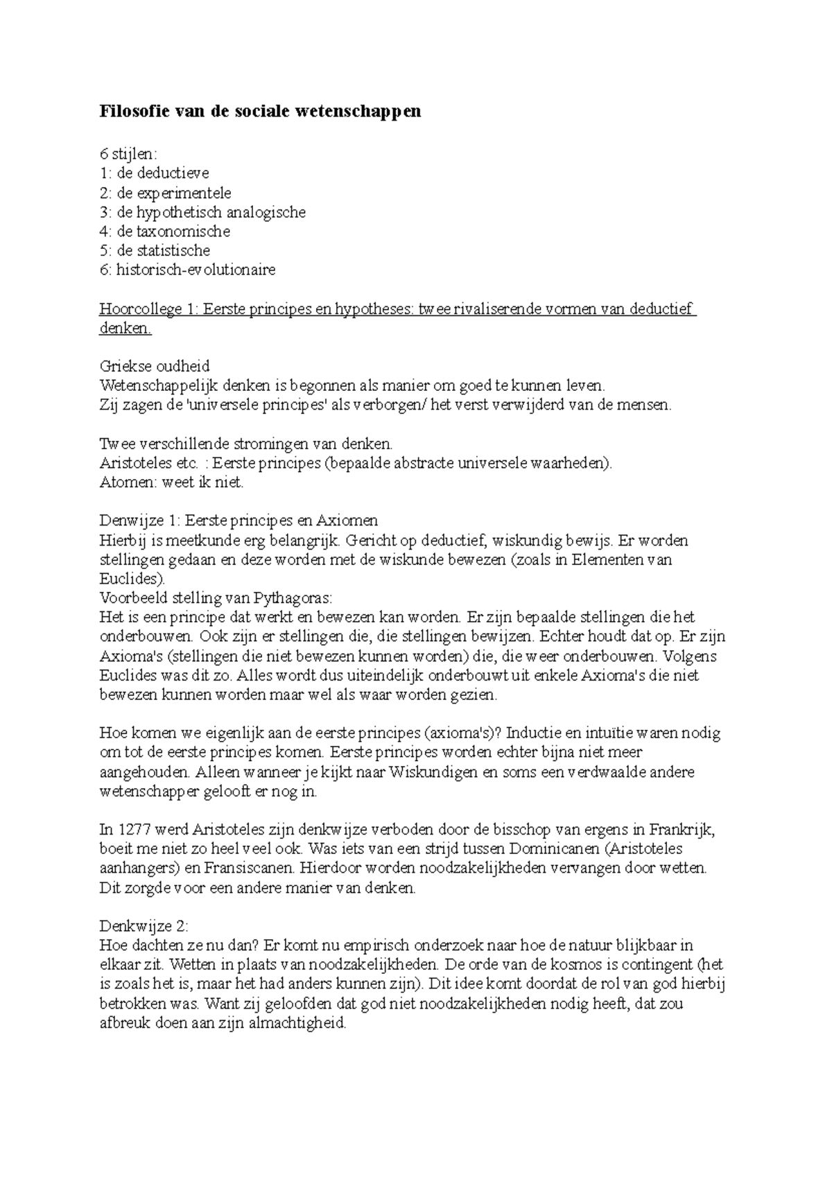 Samenvatting Filosofie van de sociale wetenschappen: werkgroep 2-3 ...