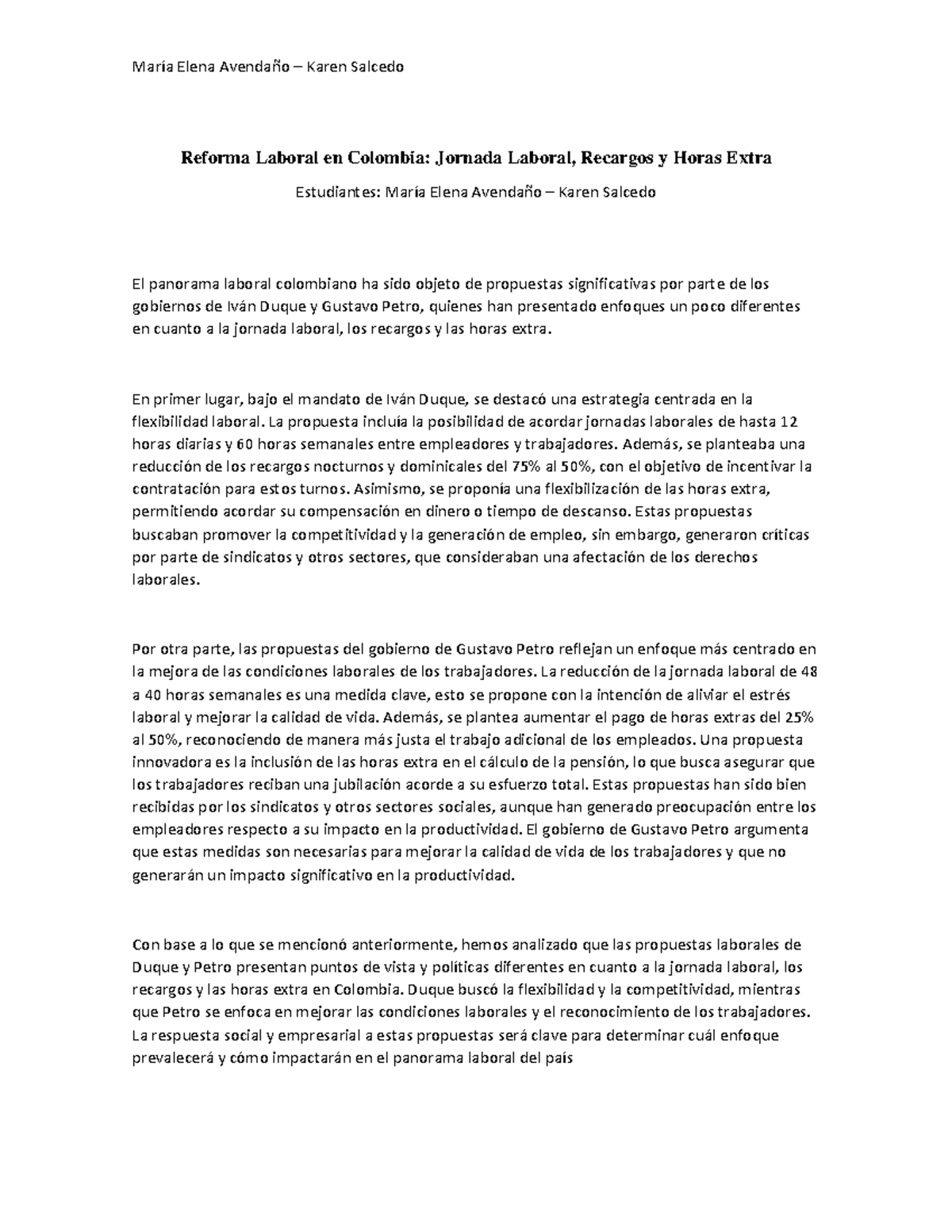 Analisis De La Reforma Laboral En Colombia Jornada Laboral Recargos