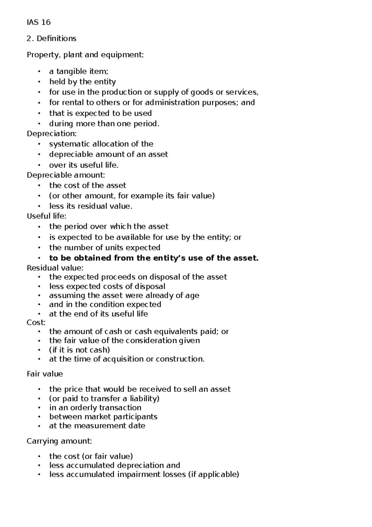 Ppe edited notes - IAS 16 Definitions Property, plant and equipment: a ...