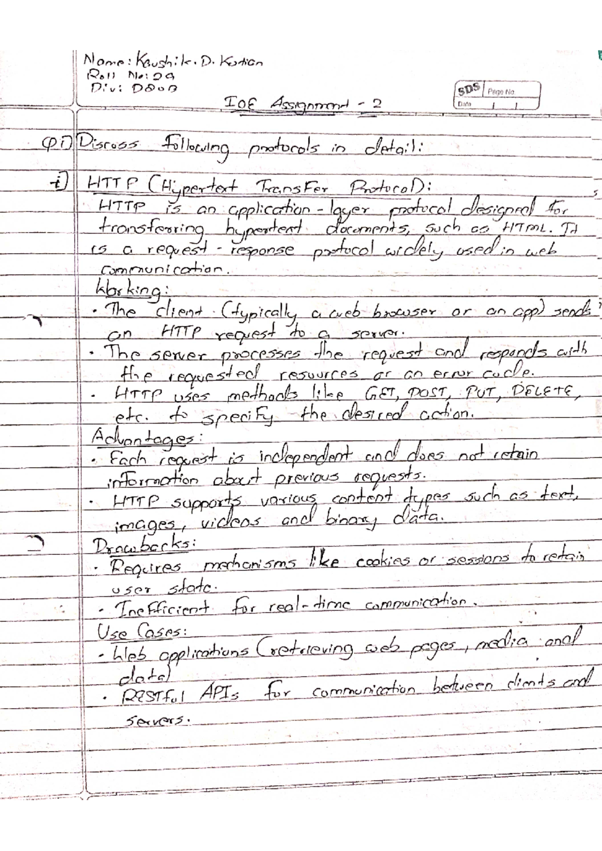 IOE Assignment-2 - IOE sem 7 practice questions - Name: Kaushik. D ...