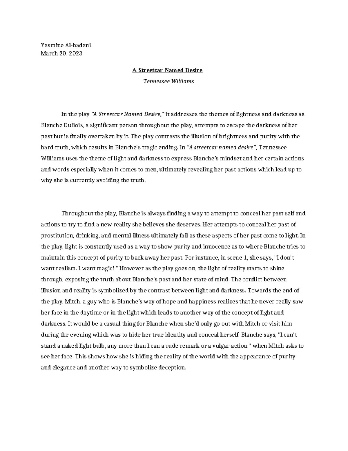 Unit 4 exhibition- ap literary argument essay - Yasmine Al-badani March ...