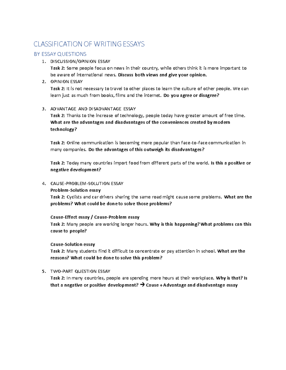 Classification OF Writing Essays - CLASSIFICATION OF WRITING ESSAYS BY ...