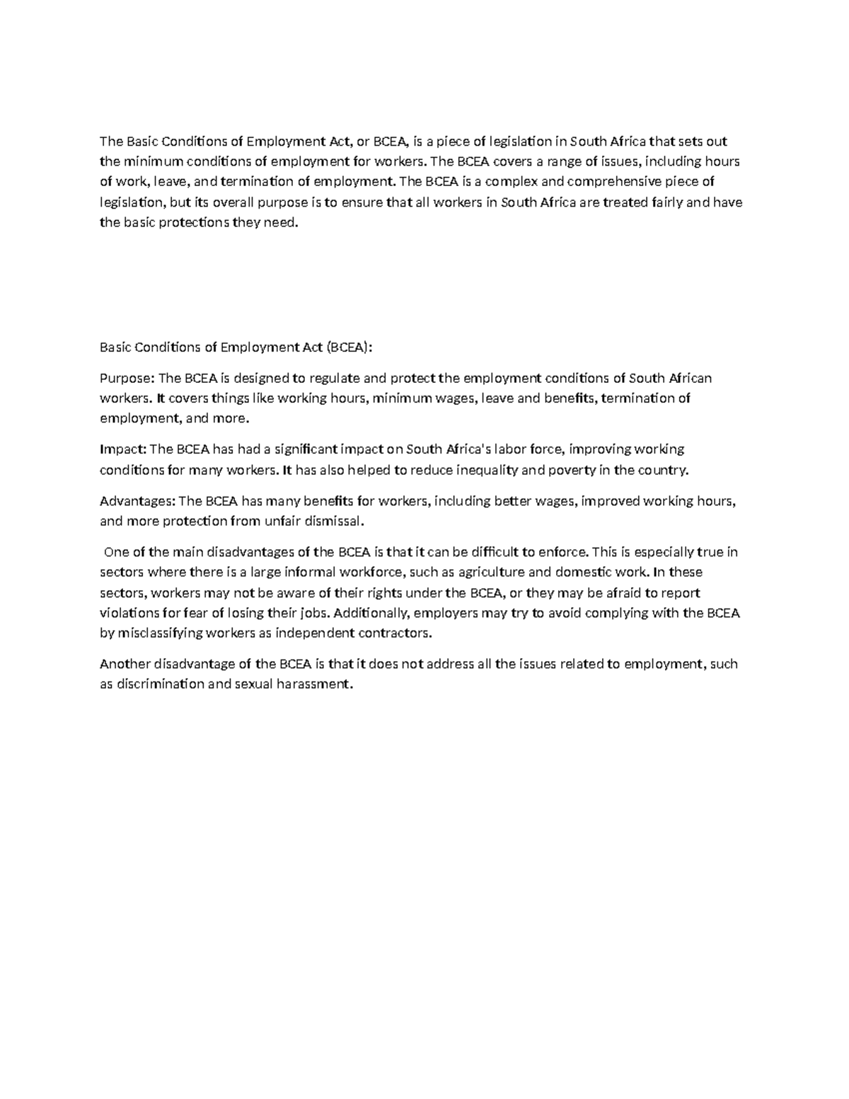 BCEA by ashirai - The Basic Conditions of Employment Act, or BCEA, is a ...