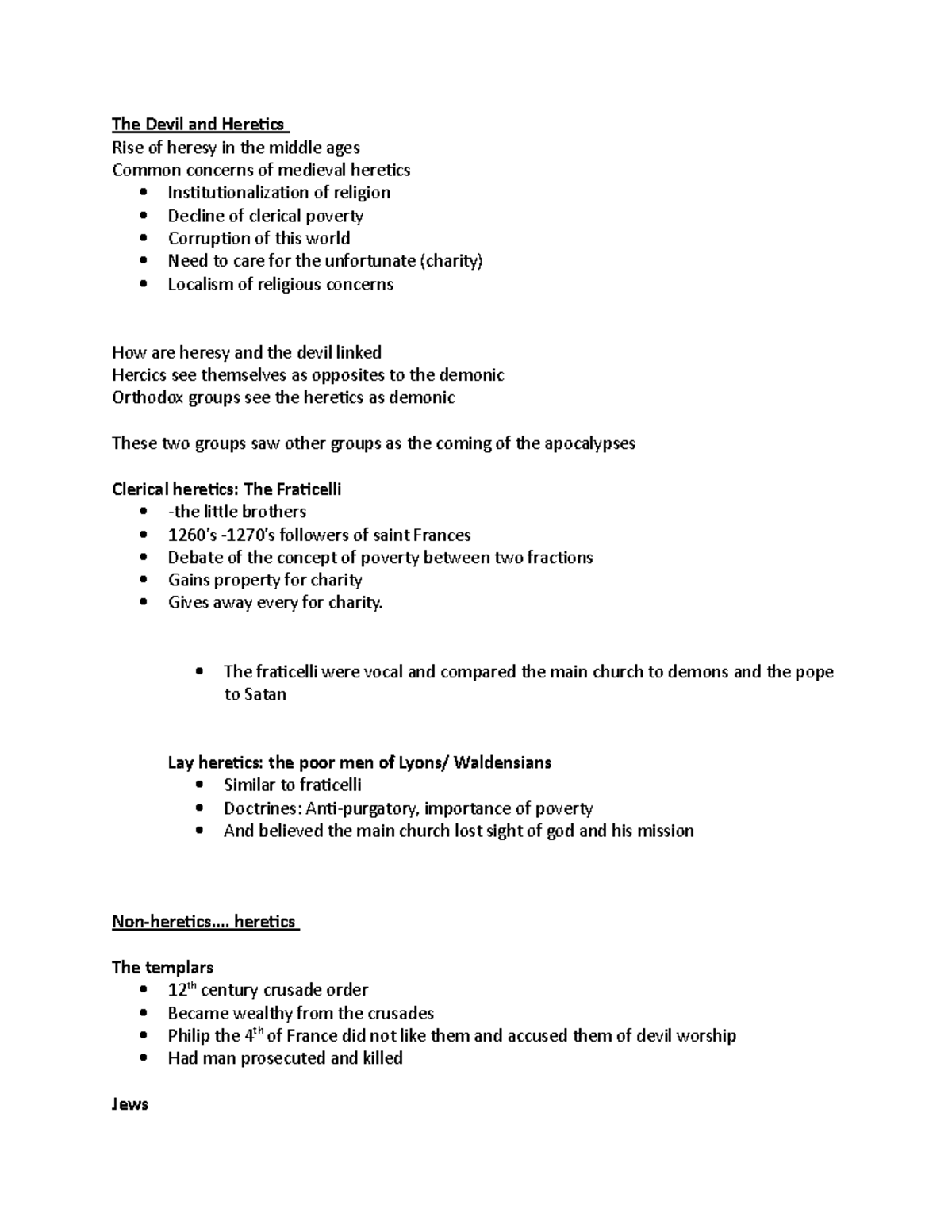 The Devil and Heretics - Lecture notes 7 - The Devil and Heretics Rise ...