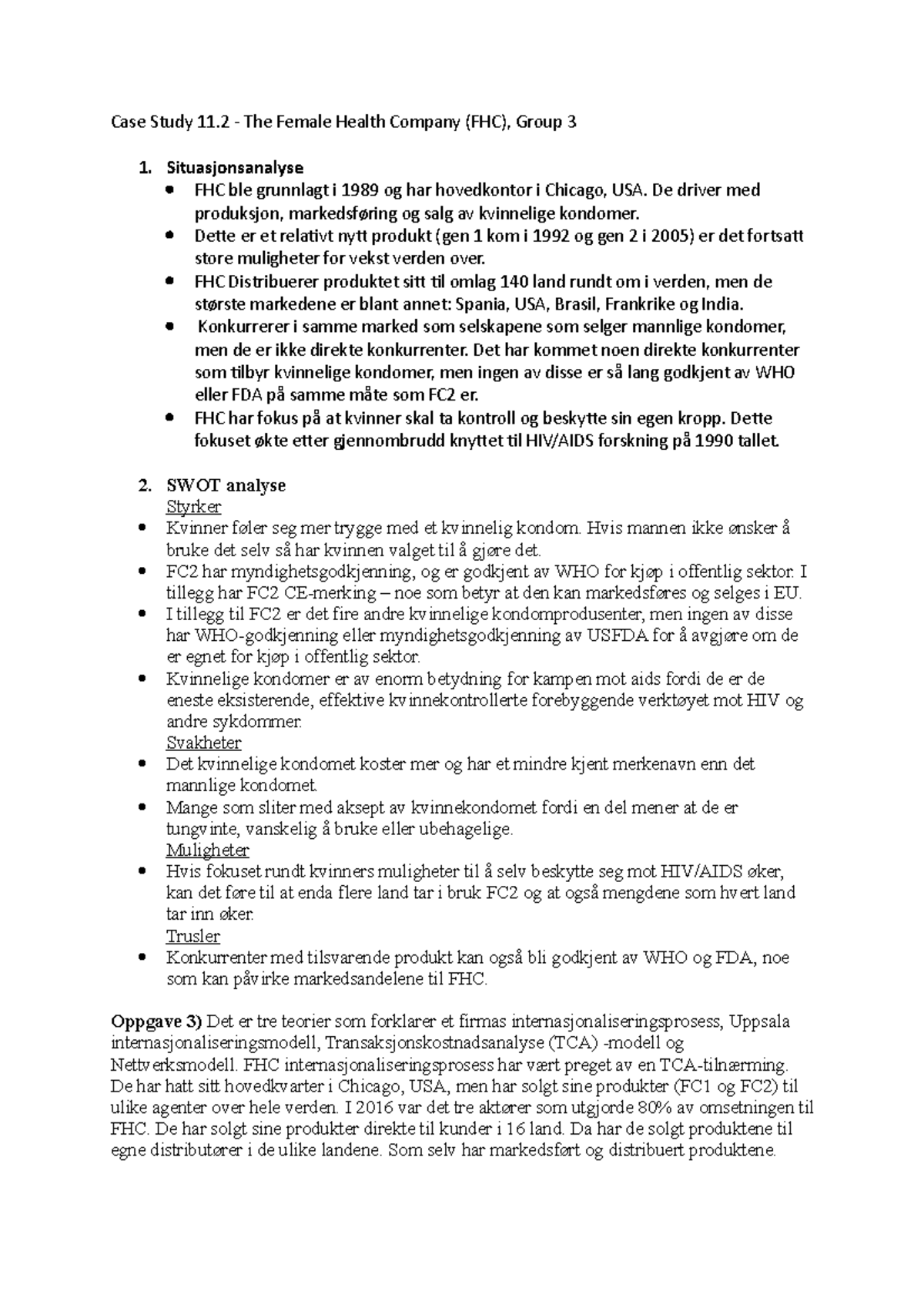 Case-gr-3-FHC Innlevering - Case Study 11 - The Female Health Company ...