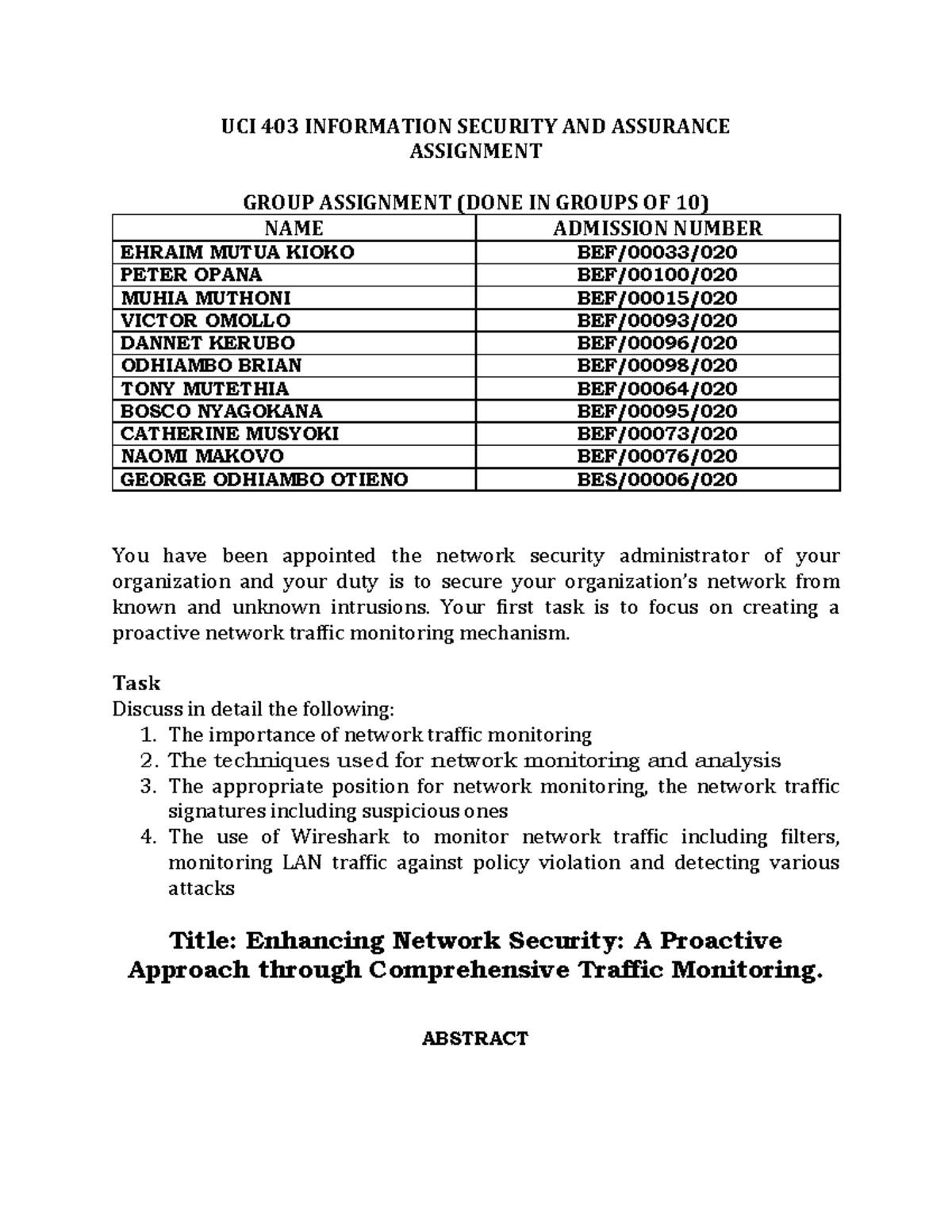 UCI 403 Information Security AND Assurance Assignment - UCI 403 INFORMATION SECURITY AND ...