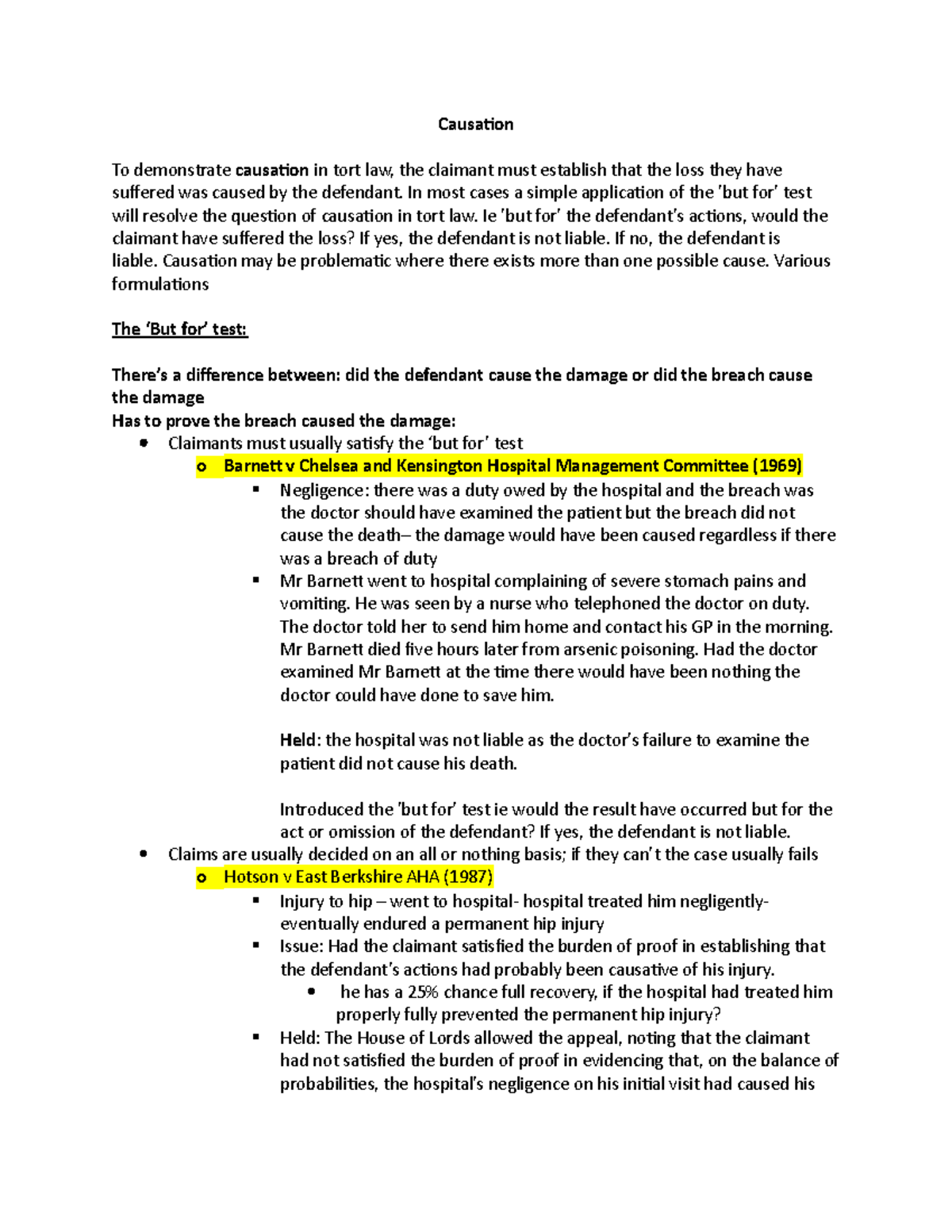 Causation - Causation To demonstrate causation in tort law, the ...