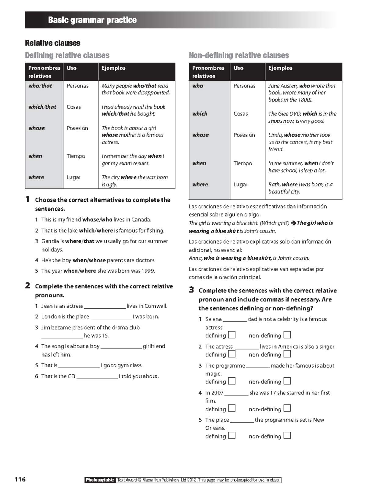 Relative clauses - 116 Photocopiable Text Award © Macmillan Publishers ...