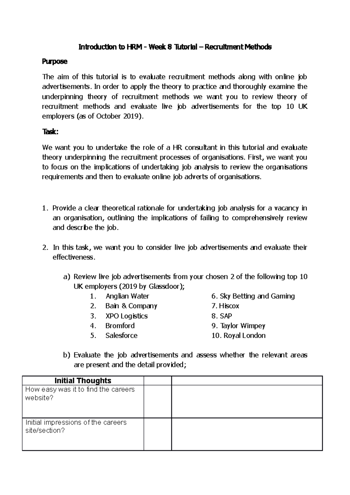 Tutorial Week 8 - Recruitment Methods 2019 - HRM08408 - Napier - Studocu
