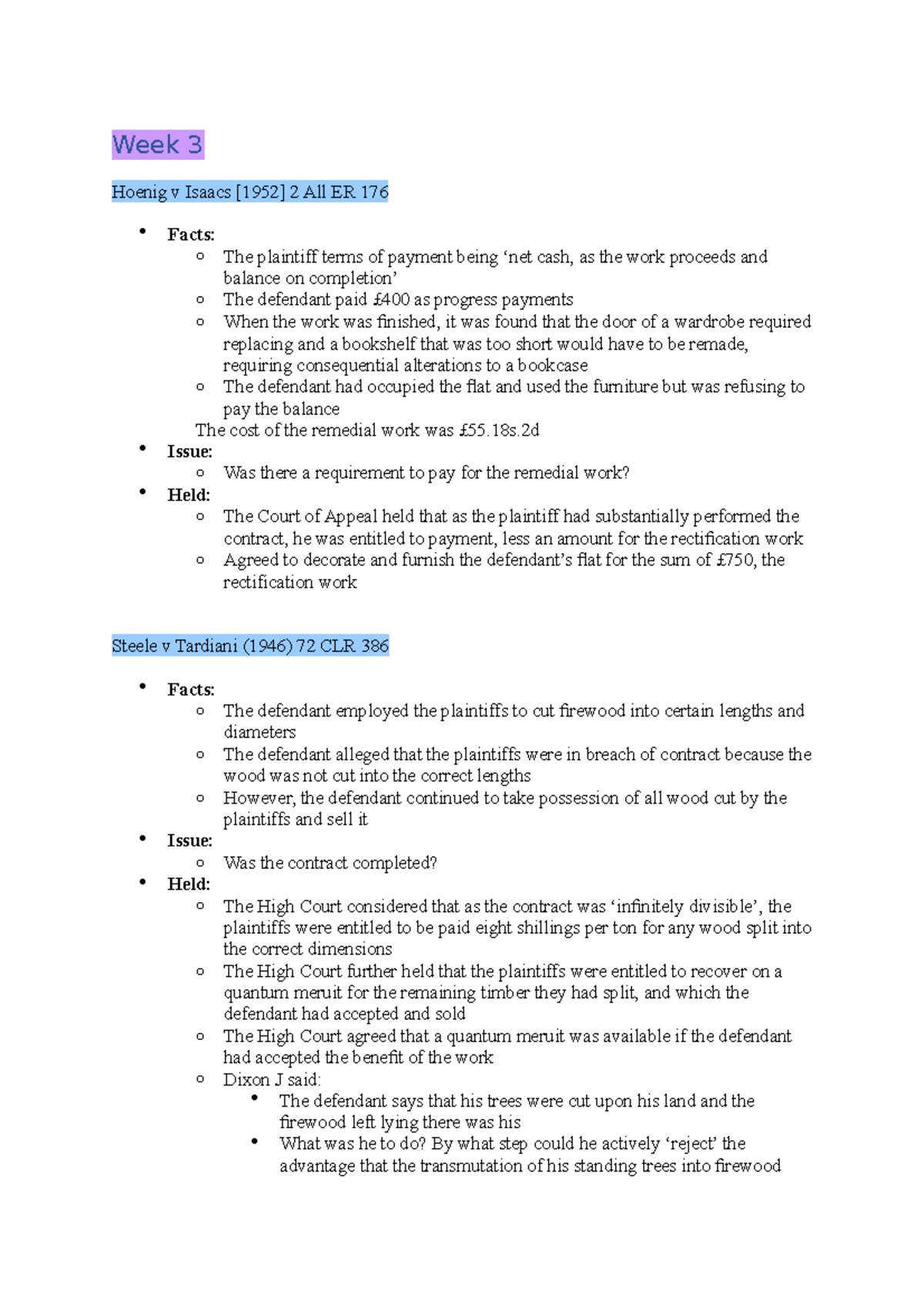 Contractual disputes and payment obligations in Hoenig v Isaacs Steele ...