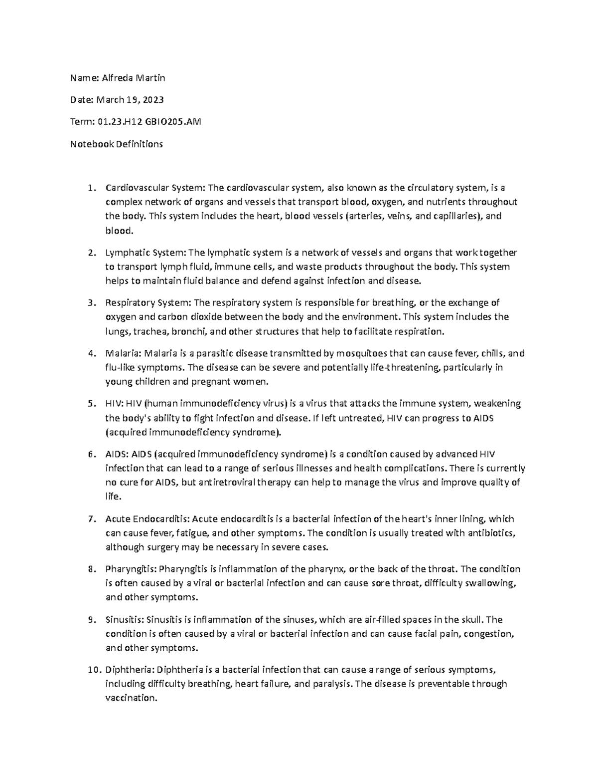 Notebook week 12 - Vocabulary words - Name: Alfreda Martin Date: March ...