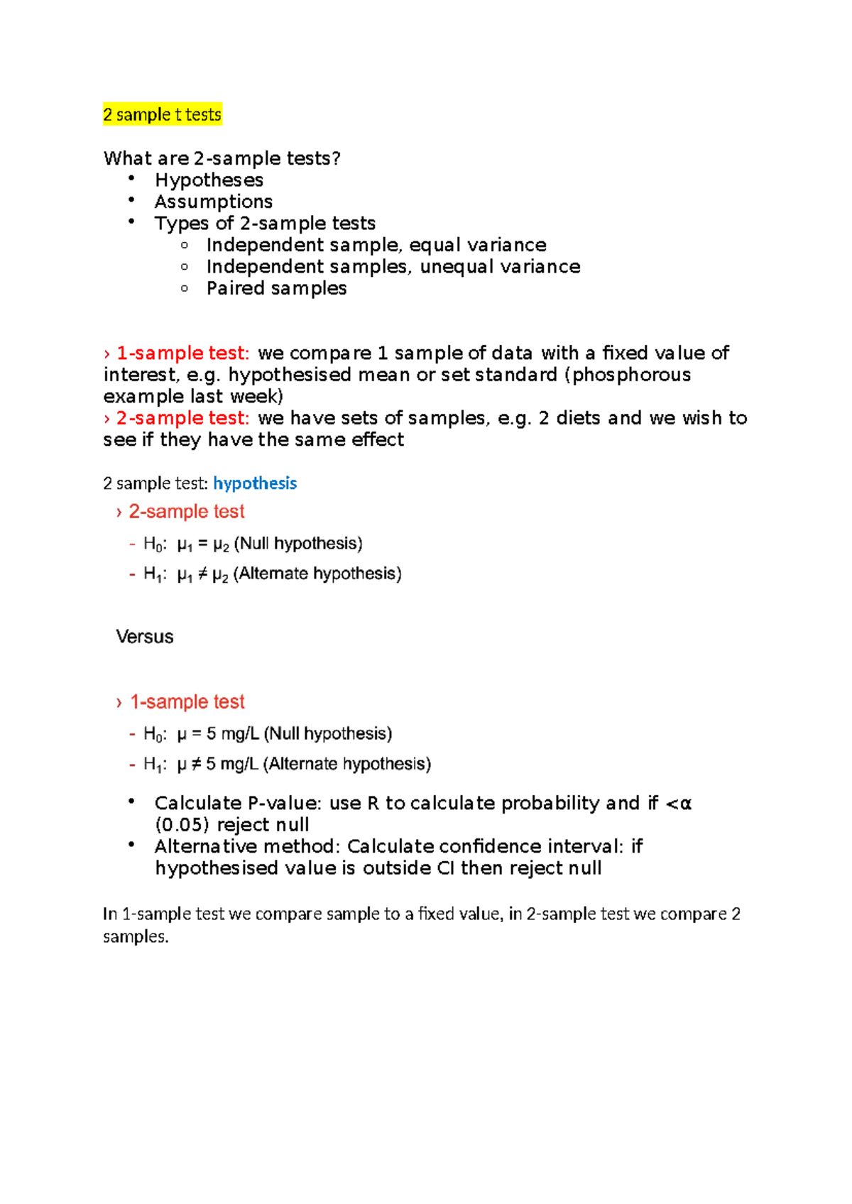 2 sample t tests - hello - 2 sample t tests What are 2-sample tests ...