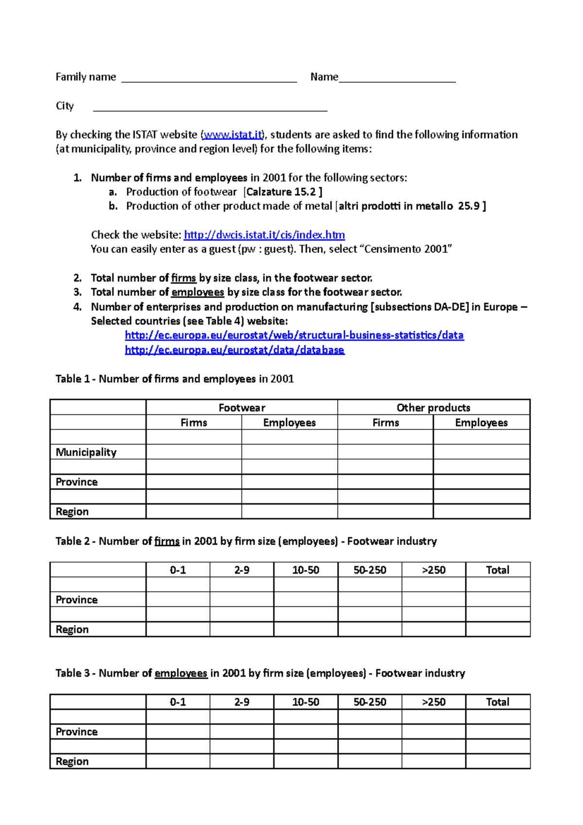 Assignment 1 - 2018 Istat Eurostat - Family name ...