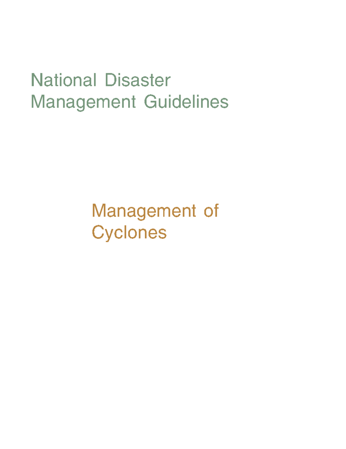 Cyclone managment - i National Disaster Management Guidelines ...
