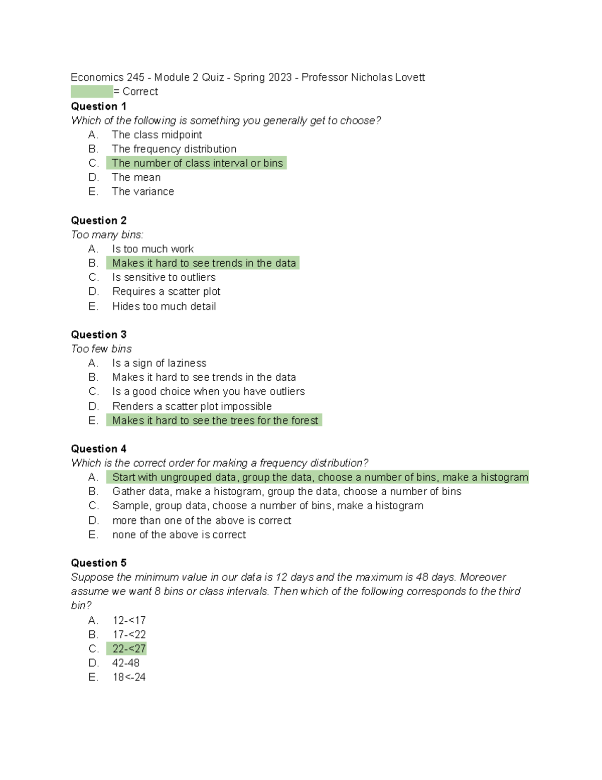 Module 2 Quiz - Economics 245 - Module 2 Quiz - Spring 2023 - Professor ...