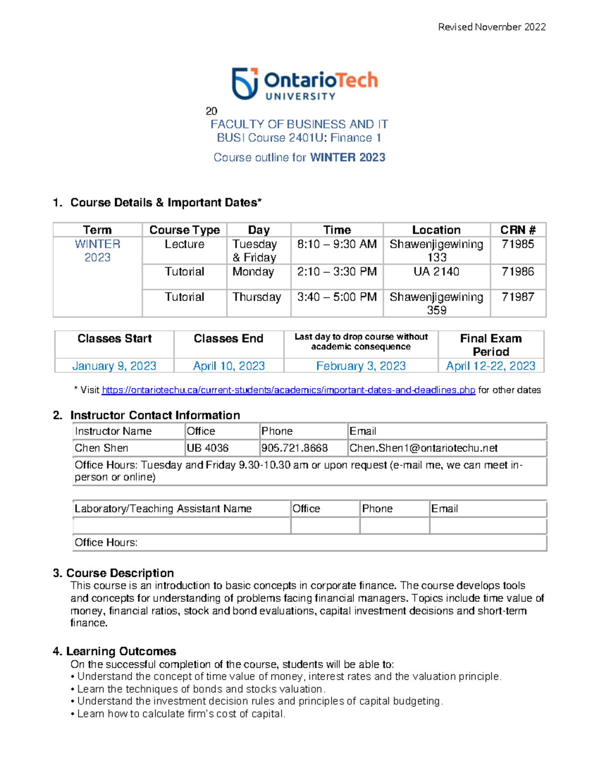 Course outline - Course Details & Important Dates* Term Course Type Day ...