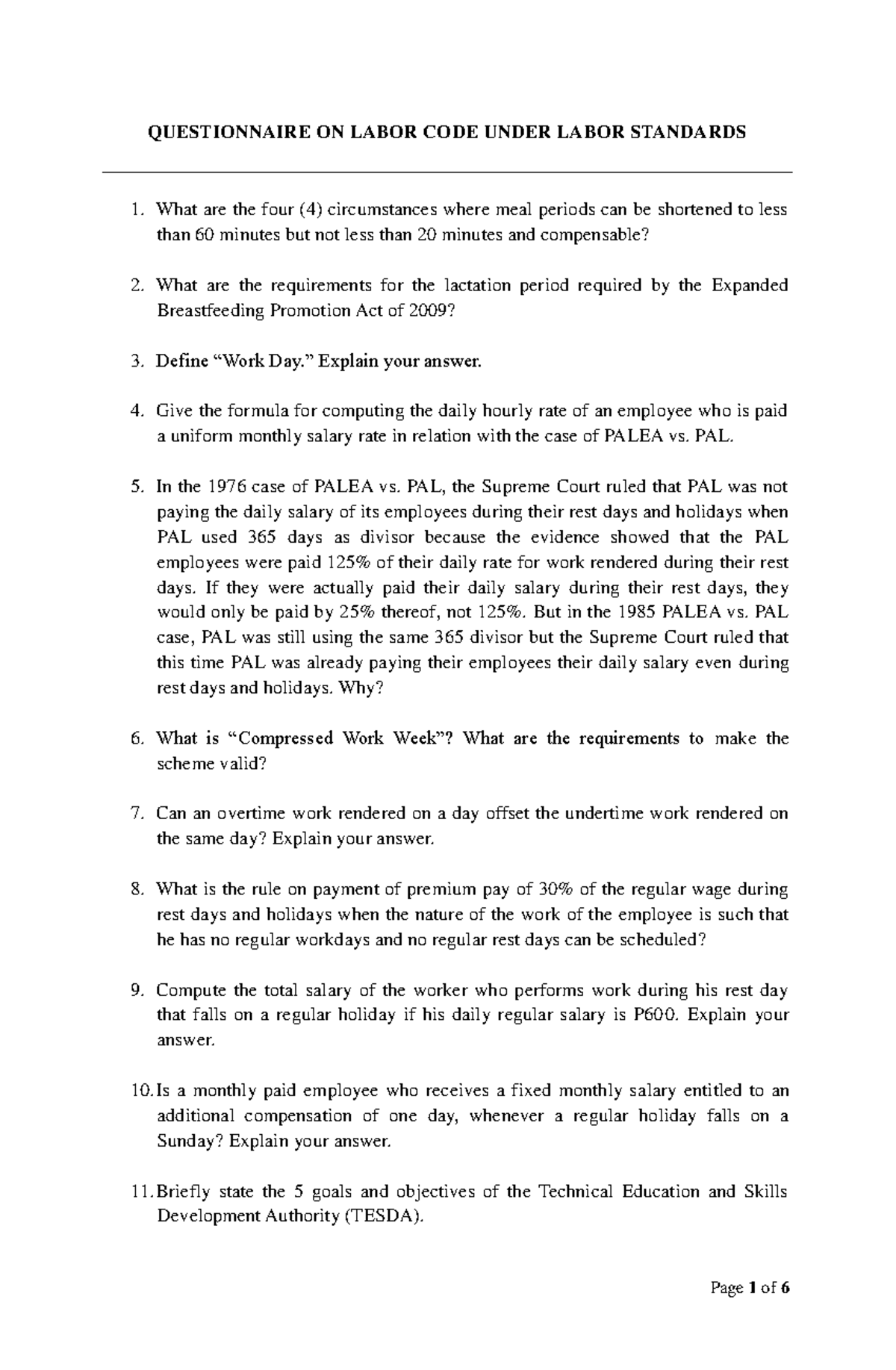 Excercises for Labor Standards Law - Doctor of Jurisprudence - Studocu