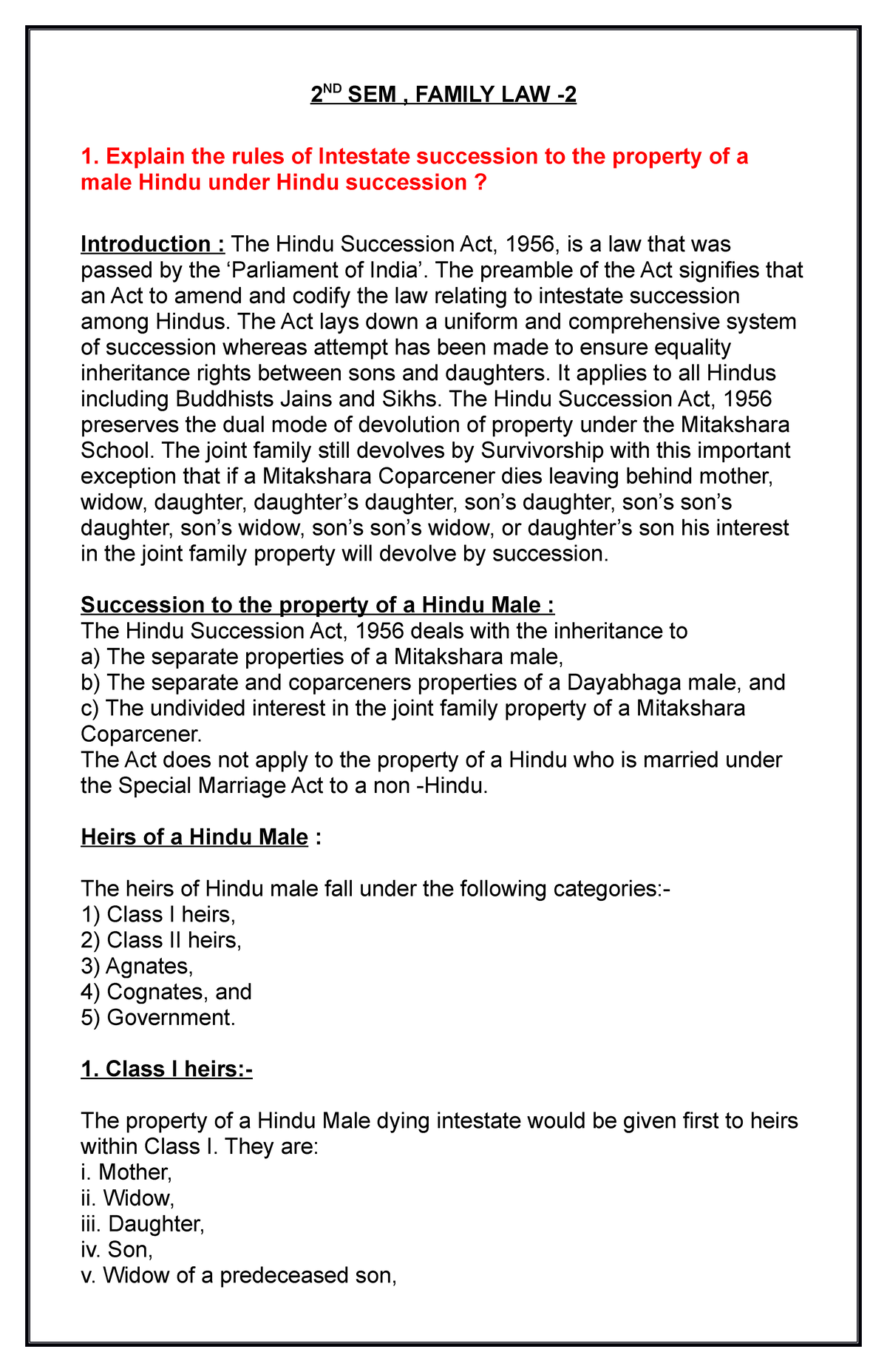 Family law-2 - hijjjjj - 2 ND SEM , FAMILY LAW - 1. Explain the rules ...