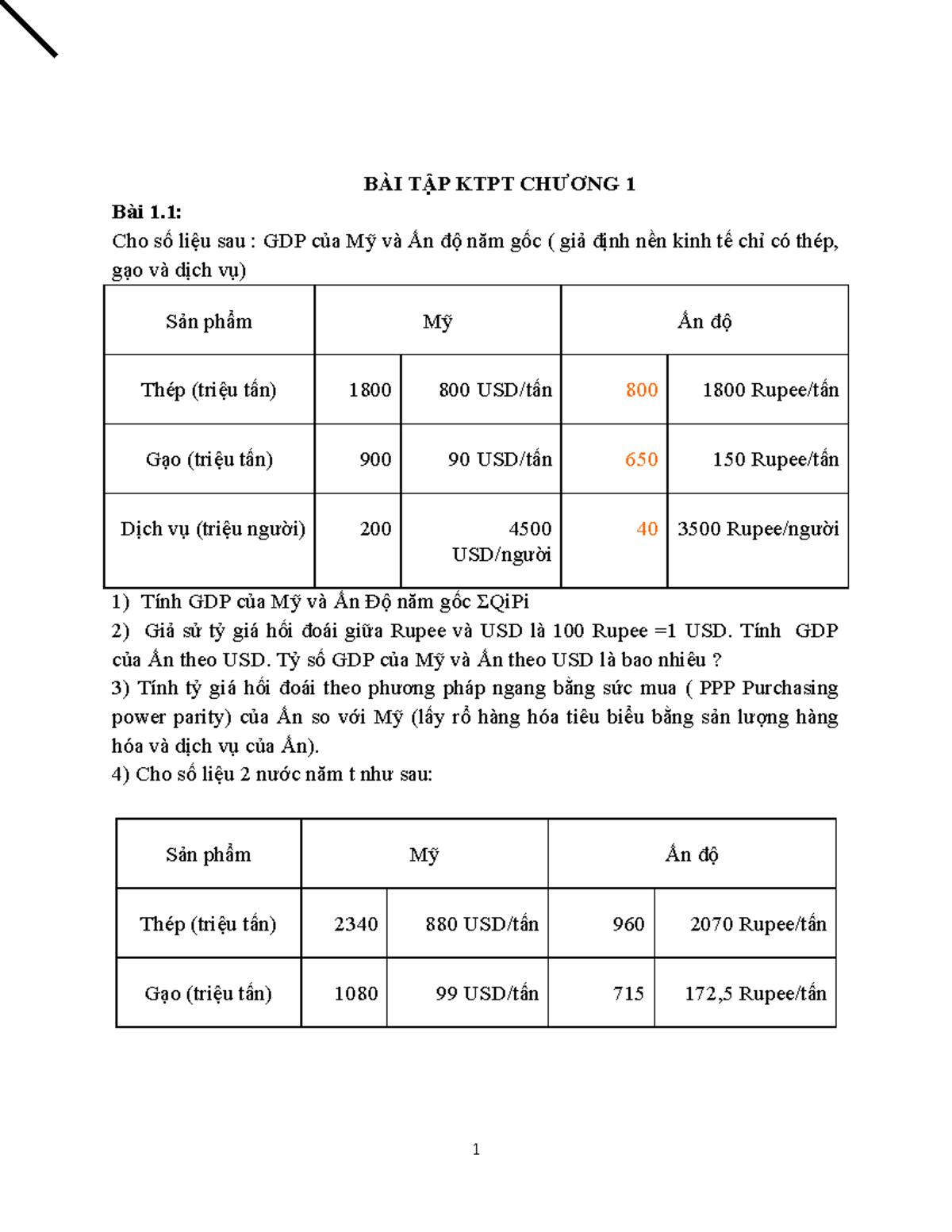 BÀI TẬP KTPT 2022 - BÀI TẬP KTPT CHƯƠNG 1 Bài 1: Cho số liệu sau : GDP ...