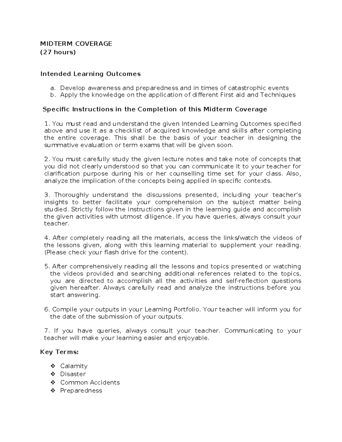 Midterm Lecture For Nstp Midterm Coverage 27 Hours Intended Learning Outcomes A Develop