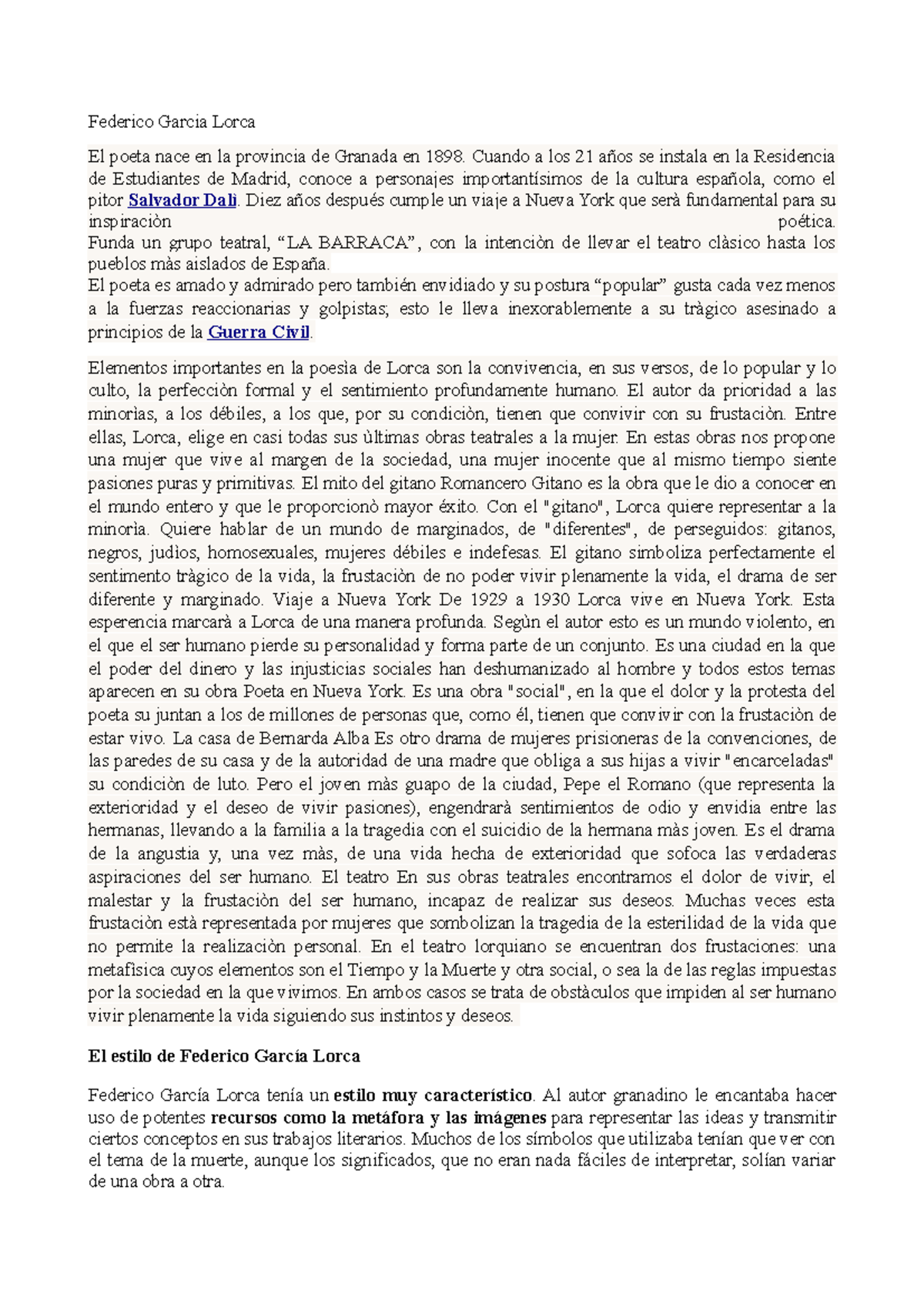 Federico Garcia Lorca vita e opere - Federico Garcia Lorca El poeta ...