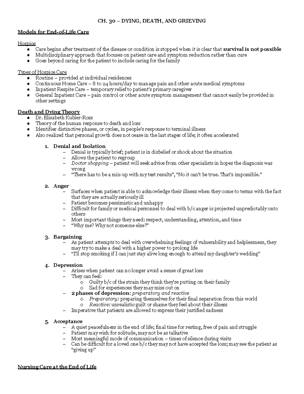 Ch. 30 Dying, Death, and Grieving - CH. 30 – DYING, DEATH, AND GRIEVING ...