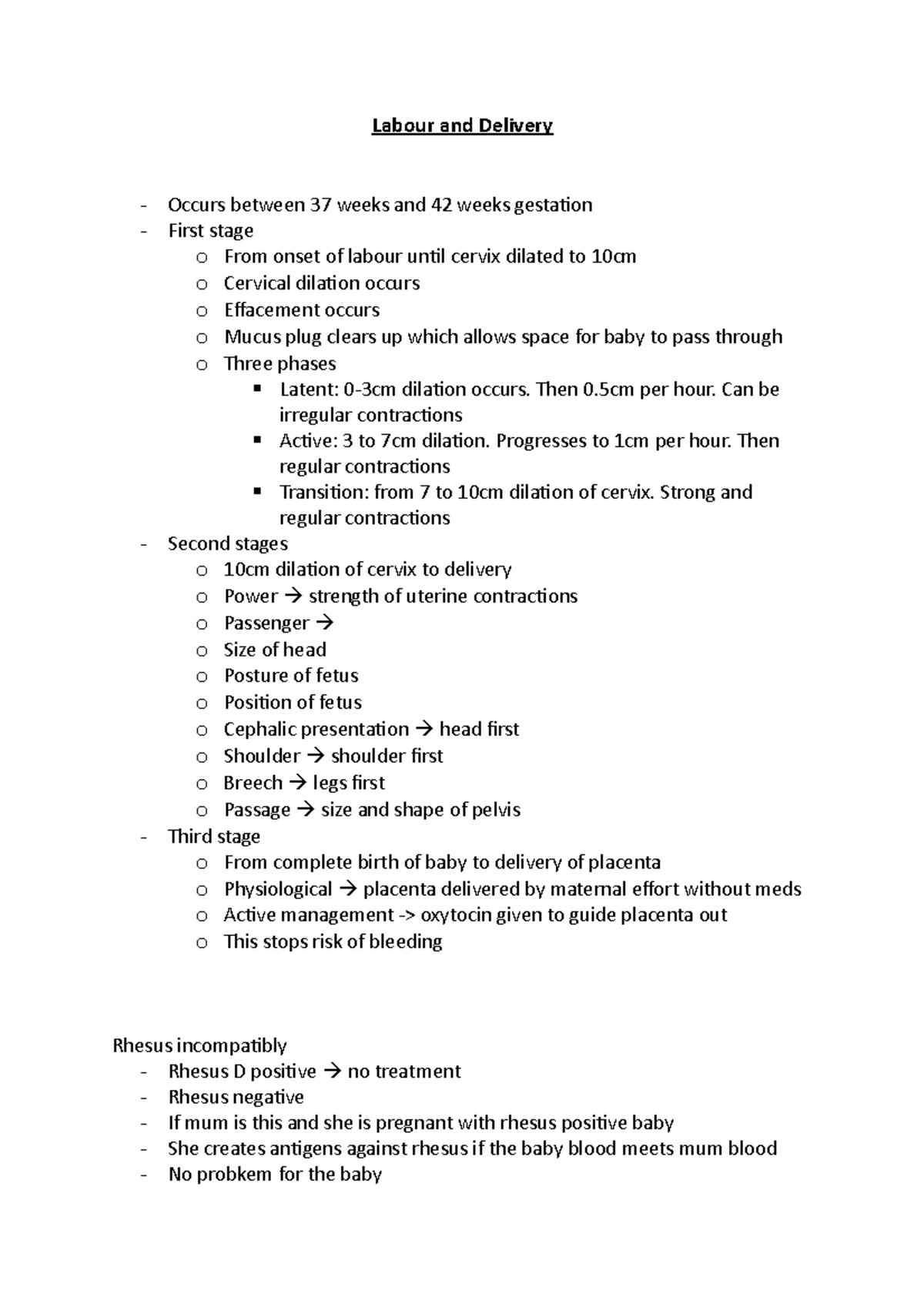 Labour and Delivery - Lecture notes 15 - PHA7060-C - Bradford - Studocu
