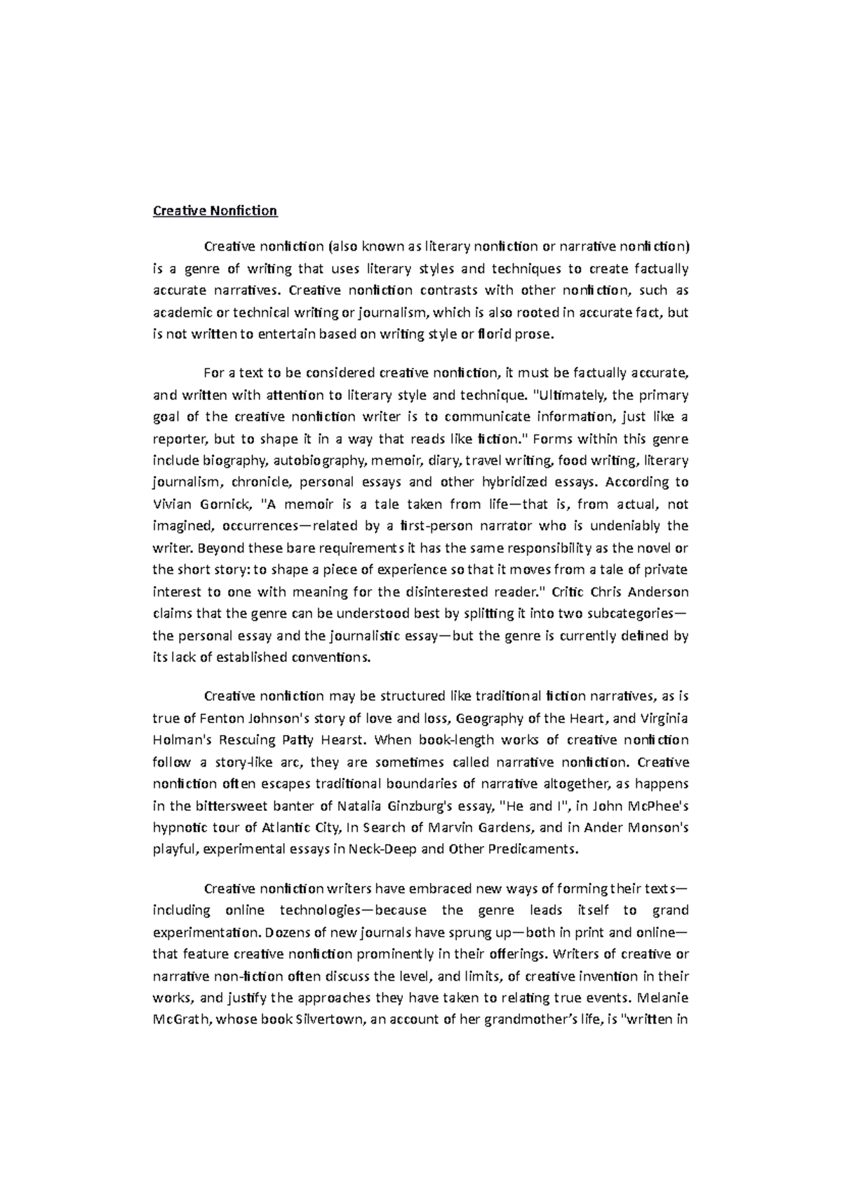 Reports - focuses on creative writing - Creative Nonfiction Creative ...