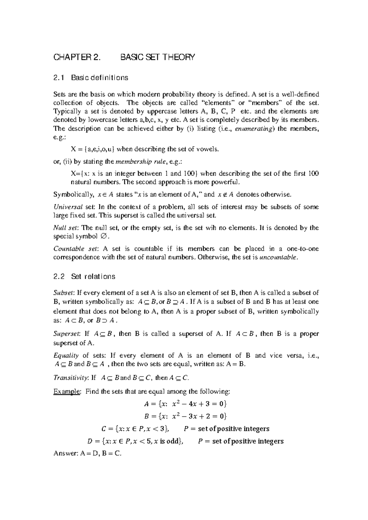 Basic set theory - its based on mathematics - CHAPTER 2. BASIC SET ...