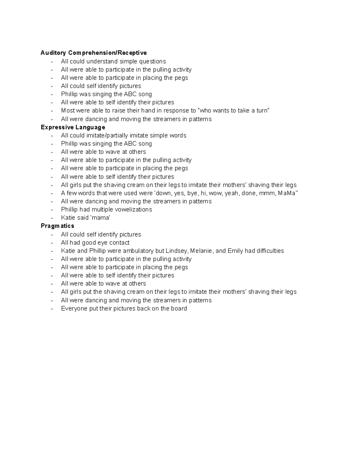 Video 3 - lecture notes - Auditory Comprehension/Receptive - All could ...