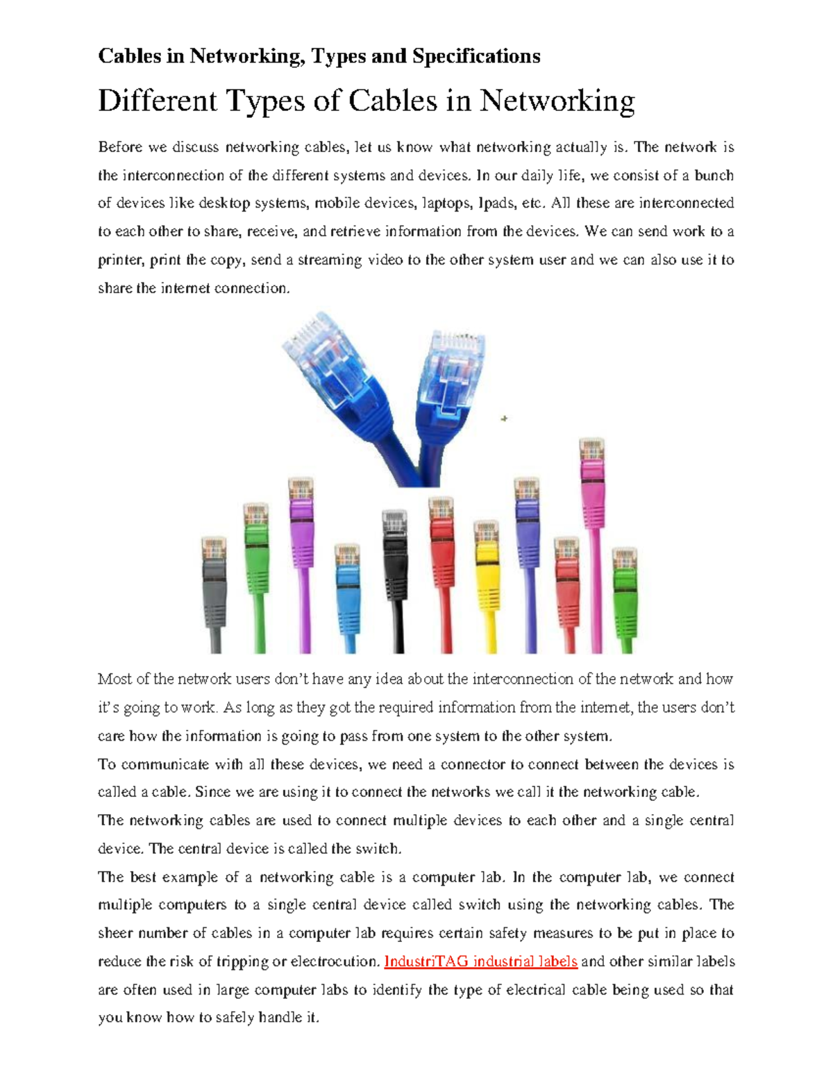 Cables in Networking - The network is the interconnection of the ...