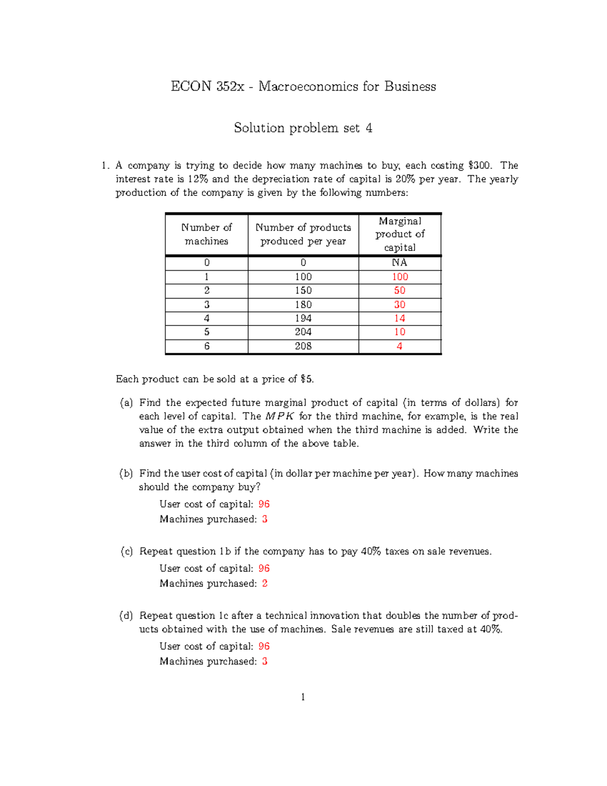 Problem Set 4 Solution Econ 352x Macroeconomics For Business Solution Problem Set 4 A