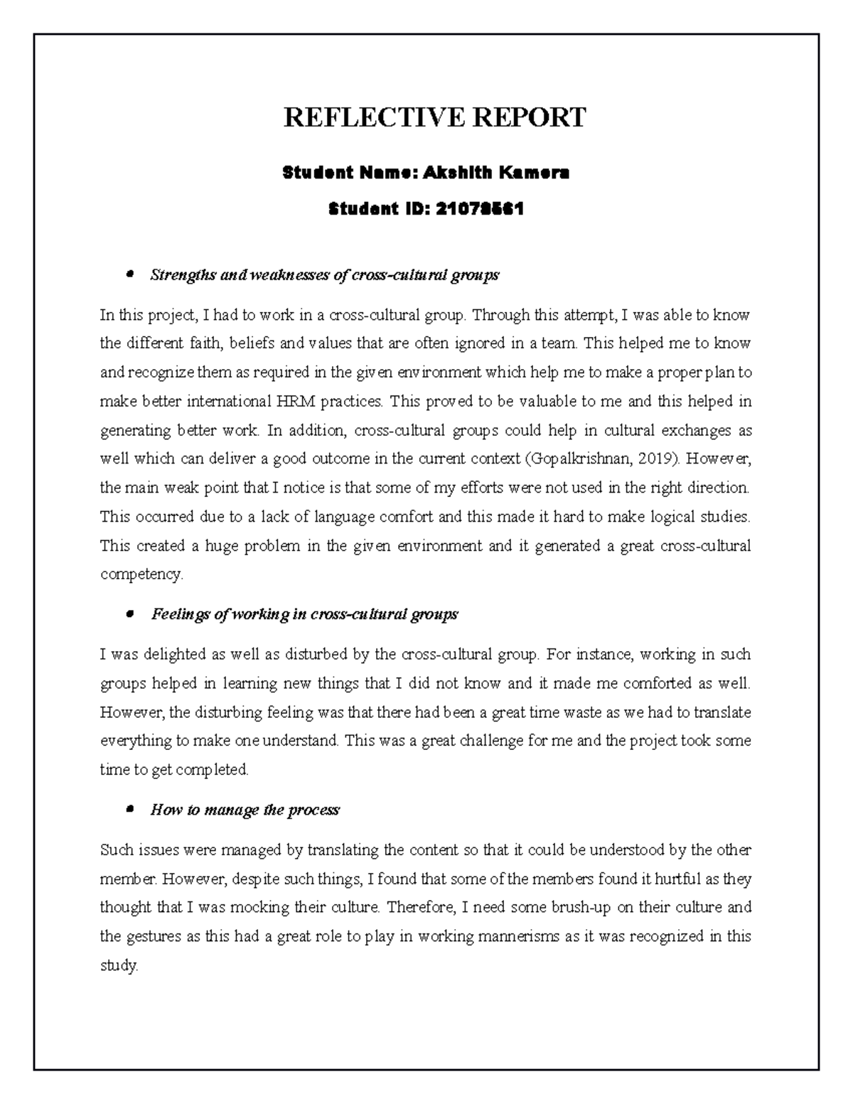 Reflective Report 3 - Reflection - REFLECTIVE REPORT Student Name ...