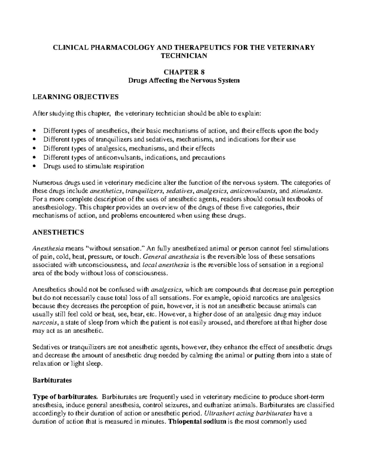 Clinical Pharmacology AND Therapeutics FOR THE Veterinary Technician ...