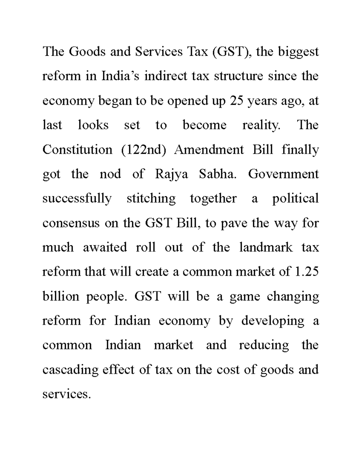 Economics 1 - Chapter 1 notes - The Goods and Services Tax (GST), the ...