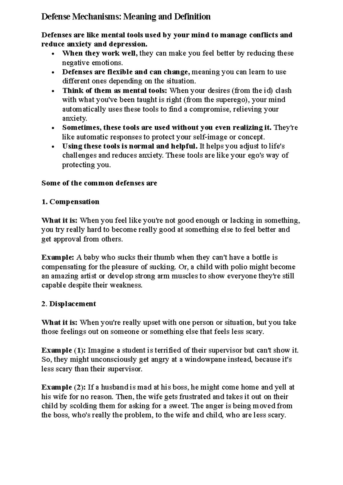 Defense Mechanisms - Lecture note - Defense Mechanisms: Meaning and ...