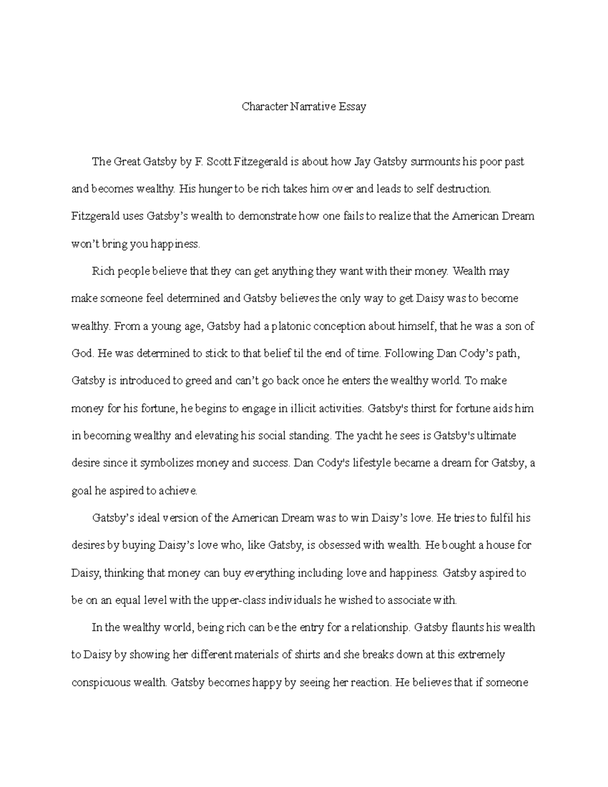 Character Narrative - n/a - Character Narrative Essay The Great Gatsby ...