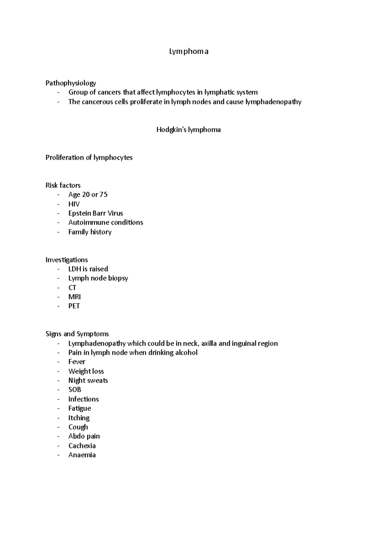Lymphoma - Lecture notes 101 - Lymphoma Pathophysiology - Group of ...