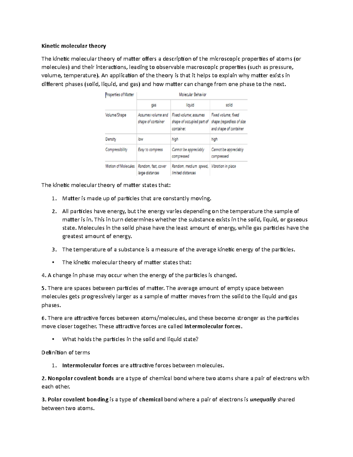 CHEM-REV - Chemistry Reviewer - Kinetic molecular theory The kinetic ...