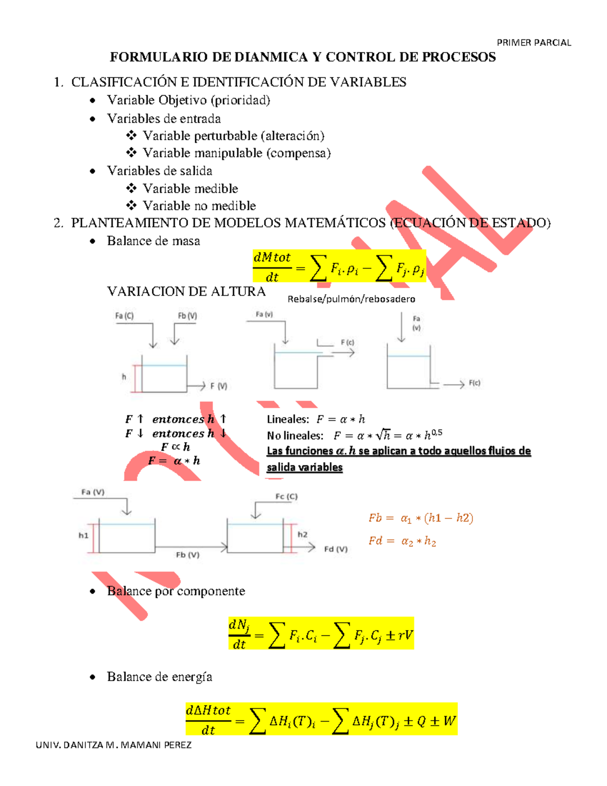 Formulario DE Dianmica Y Control DE Procesos - FORMULARIO DE DIANMICA Y ...