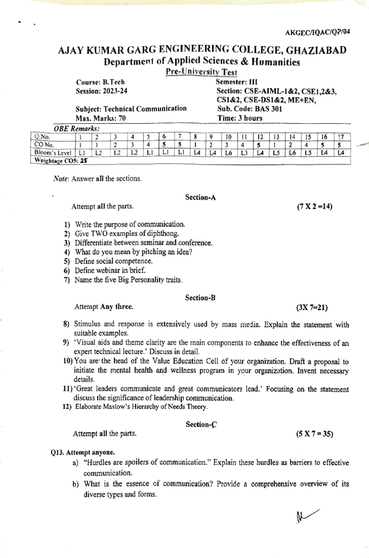 PUT solution (TC) odd 23-24 - AJAY KUMAR GARG ENGINEERING COLLEGE ...