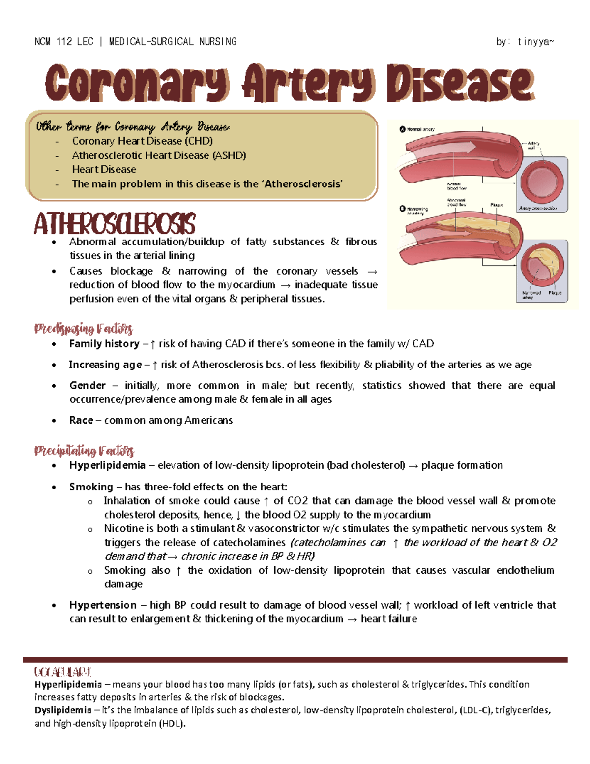 Coronary Artery Disease - NCM 112 LEC | MEDICAL-SURGICAL NURSING by ...