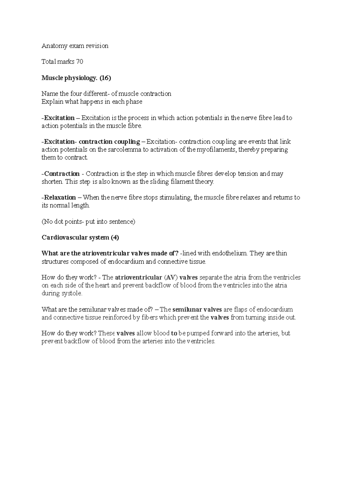 Anatomy exam notes 2019 semester 2 - Anatomy exam revision Total marks ...