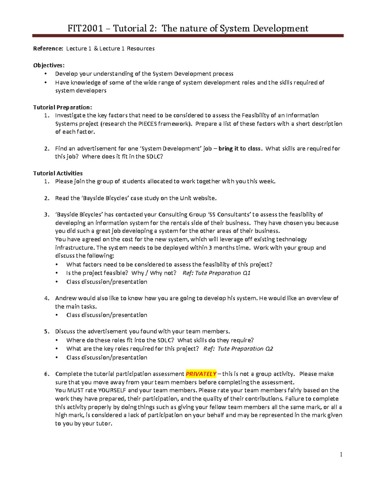 Tutorial work - 2 - Tutorial work - FIT2001 Tutorial 2: The nature of ...
