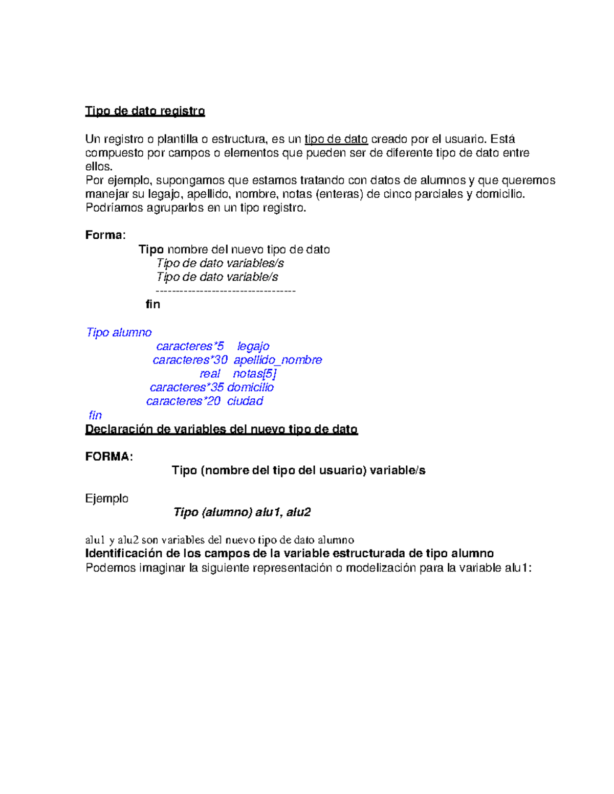 Registro - Resumen Informática I - Tipo de dato registro Un registro o ...