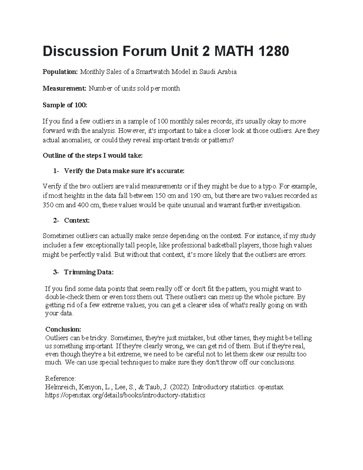 Discussion Forum Unit 2 MATH 1280 - Discussion Forum Unit 2 MATH 1280 Population: Monthly Sales ...