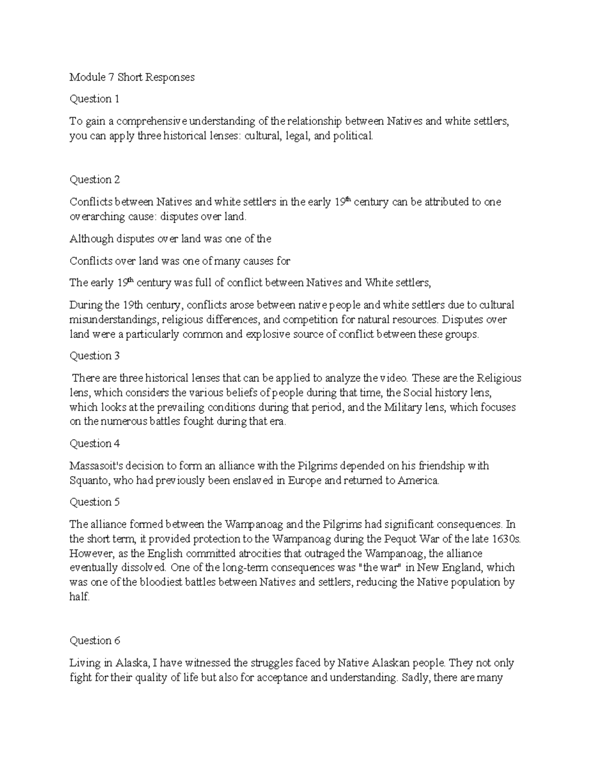 HIS 200 Module 7 short responses - Module 7 Short Responses Question 1 ...