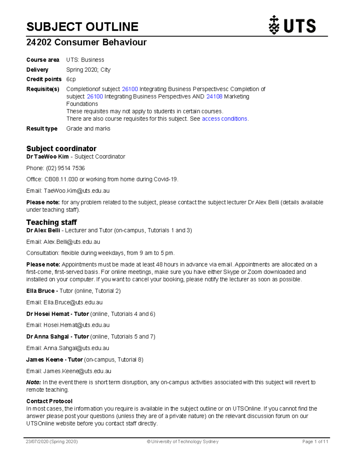 Consumer Behaviour Subject Outline - SUBJECT OUTLINE 24202 Consumer ...