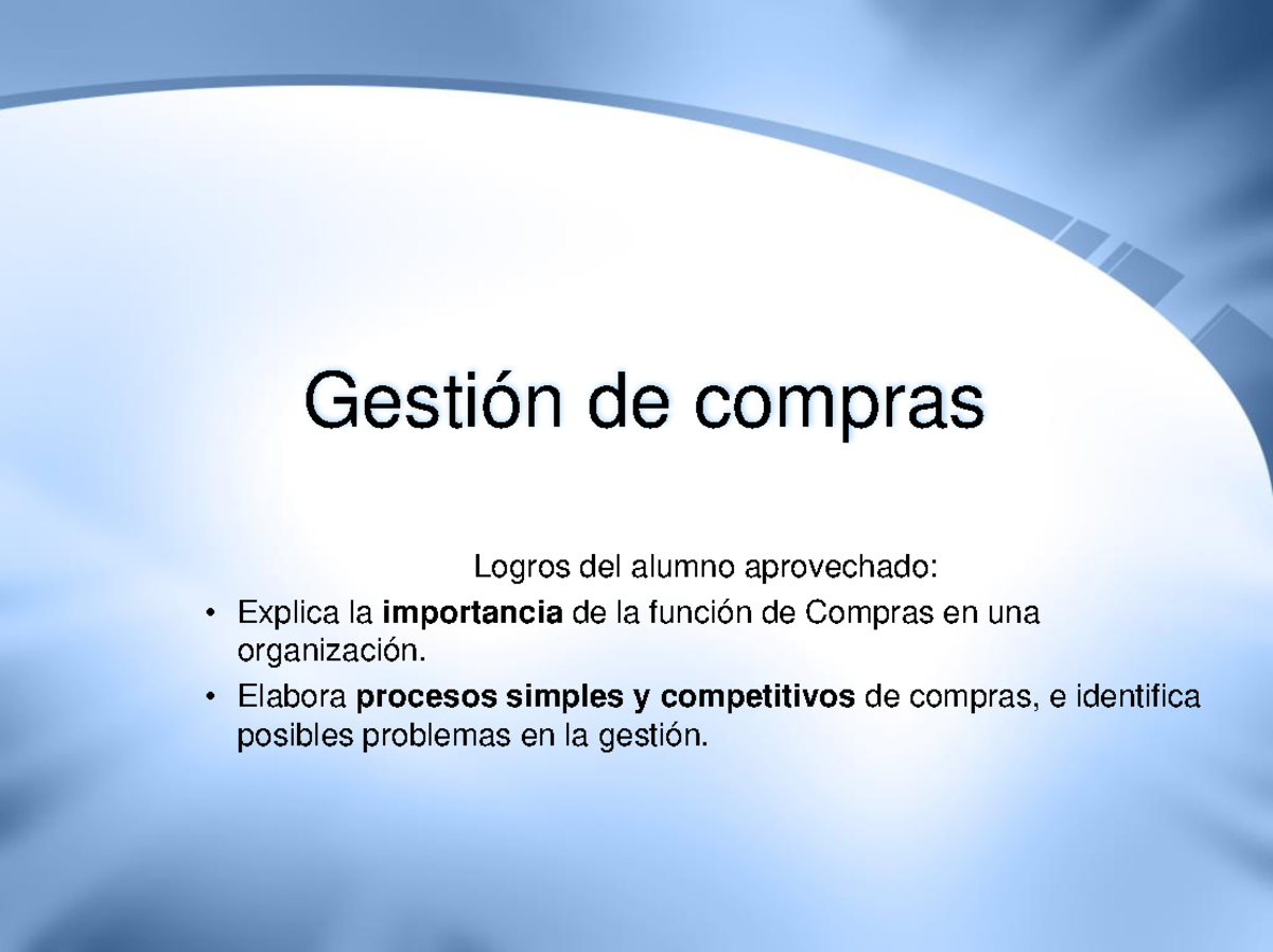Compras - LOGISTICA - Gestión de compras Logros del alumno aprovechado ...