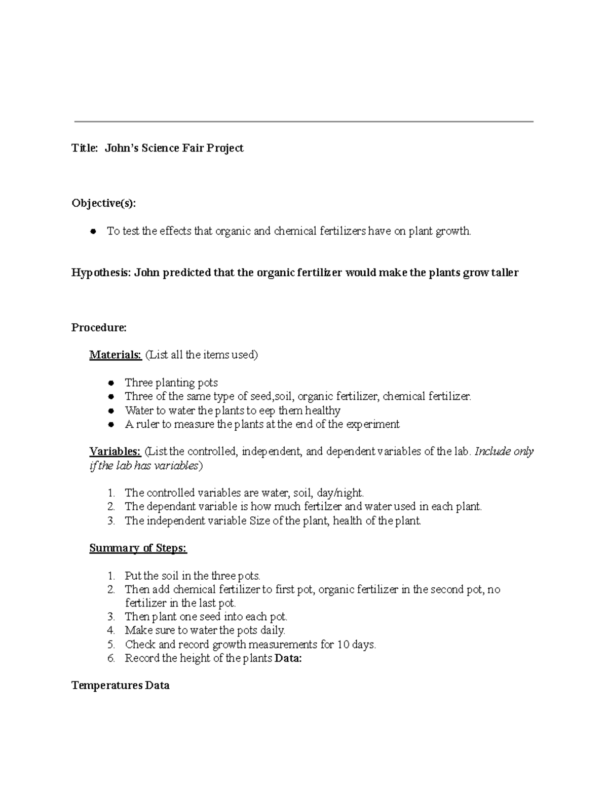 Practice Writing a Lab Report Activity Johns science fair project ...